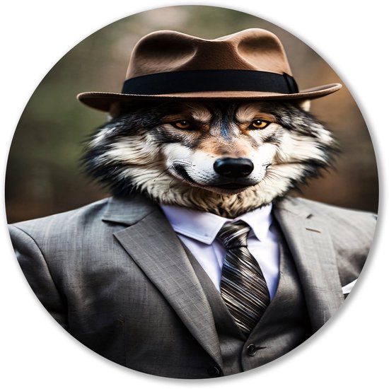 Elegante wolf in pak - Wolf wandcirkel - Ronde muurdecoratie dieren ...