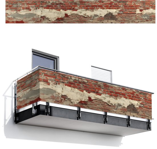 Balkonscherm 500x75 cm - Balkonposter Muur - Baksteen - Verweerd ...