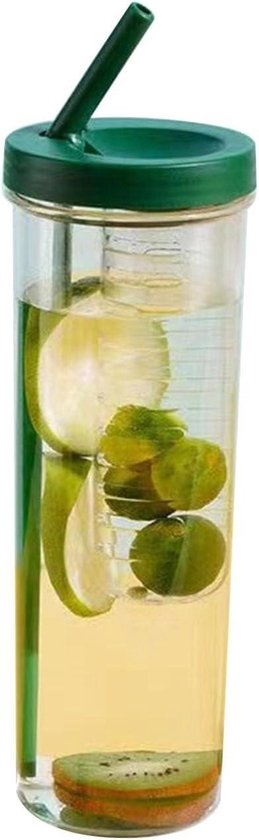 Doorzichtige waterfles met rietje BPA Nee 700 ml - Grass Green | bol