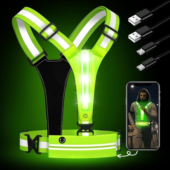 High Visibility LED Running Vest with Reflectors and Rechargeable Lamp ...