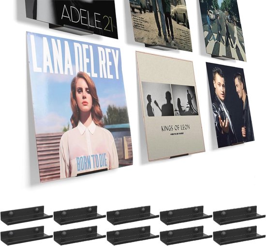 Vinyl Platen muurbevestiging - Set van 10, Zwarte Metalen Plank voor ...