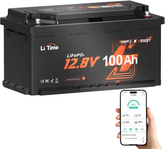 100Ah LiFePO4 Accu met Bluetooth en BMS voor Campers en Off-Grid ...