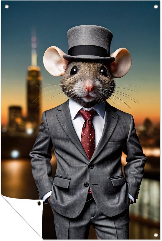 Muis met pak en hoed - Muis buitenposter - Tuinwanddecoratie dier ...