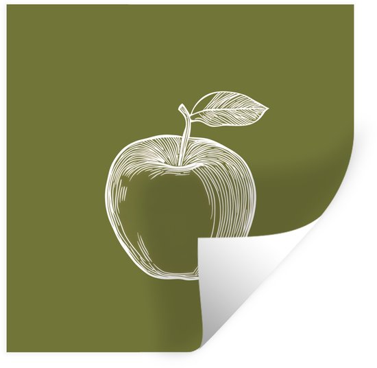 Muurstickers - Sticker Folie - Lijntekening - Appel - Olijfgroen ...