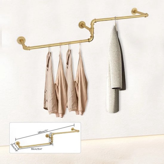 Bealive® Kledingrek - Garderobe stang - Metaal - Goud gekleurd - Wand ...