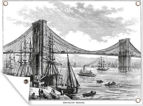 Tuin decoratie Een vintage tekening van de Brooklyn Bridge - 40x30 cm ...