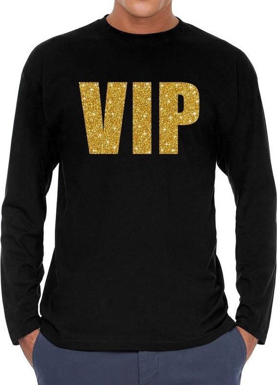 VIP goud glitter long sleeve t- shirt zwart heren - zwart VIP goud ...
