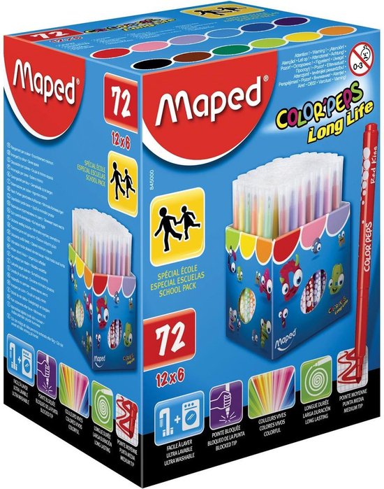 Stylo feutre Maped Color'Peps 72 marqueurs dans une boîte en carton ...