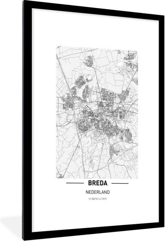 Fotolijst incl. Poster - Stadskaart Breda - 60x90 cm - Posterlijst ...