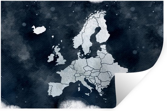 Muurstickers - Sticker Folie - Europa Kaart - Aquarelverf - Blauw ...