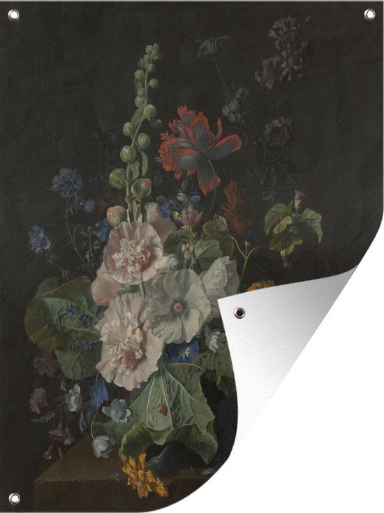 Tuin decoratie Stokrozen en andere bloemen in een vaas - Schilderij van ...
