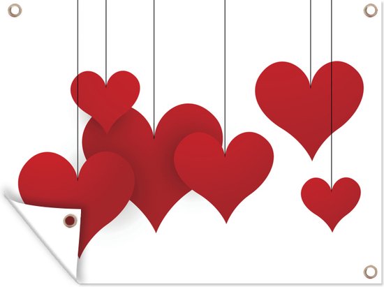 Tuin decoratie Een illustratie van rode hartjes aan dunne lijntjes ...