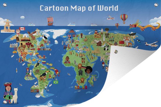Tuinposters buiten Een illustratie van een cartoon kaart van de wereld ...