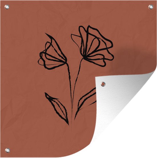 Tuinposters Rozen - Bruin - Line art - 50x50 cm - Tuindoek ...
