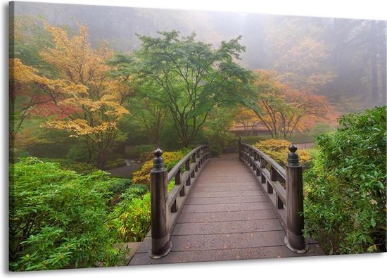 Schilderij Op Canvas - Groot - Natuur, Brug - Groen, Bruin, Grijs ...