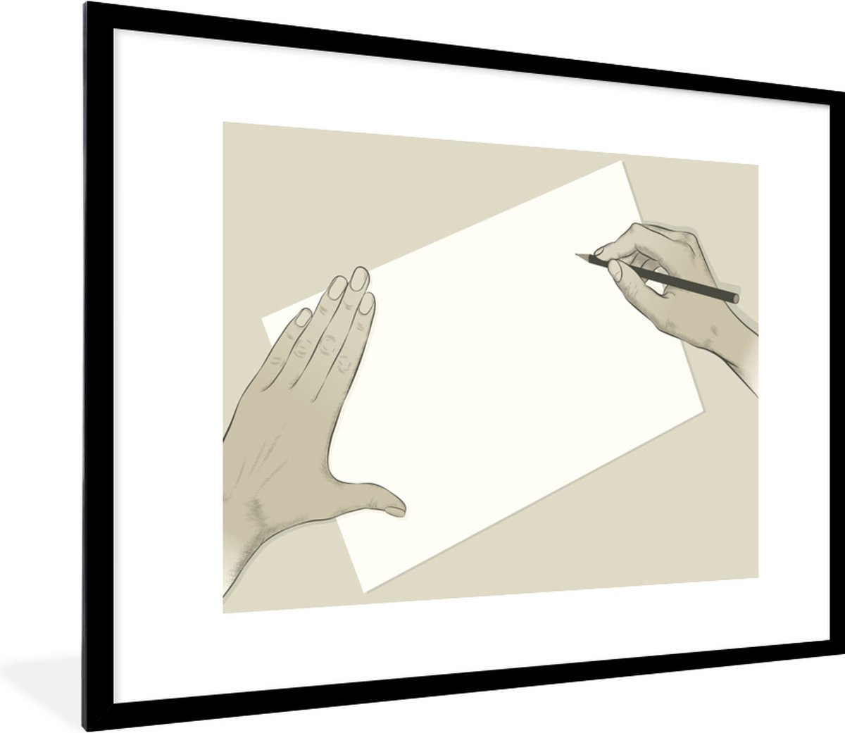 Fotolijst incl. Poster - tekening van iemand die gaat tekenen - 80x60 ...