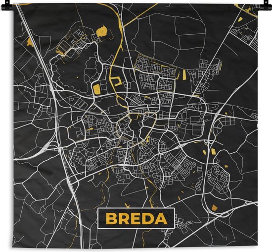 Wandkleed - Kaart - Breda - Goud - Zwart - 120x120 cm - Wandtapijt ...