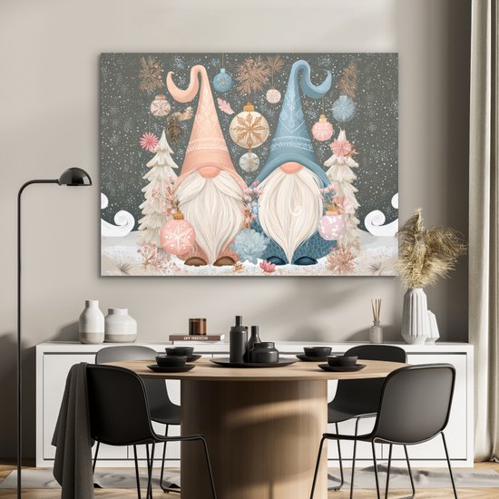 Aluminium schilderij 120x90 cm - Wanddecoratie metaal - Kerst - Gnomen ...