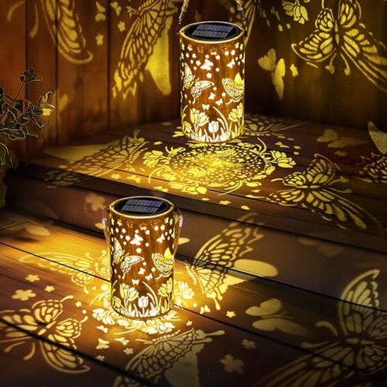Zonne-energie Lampen voor Buiten, 2 Stuks, LED, Metalen Vlinder Solar ...