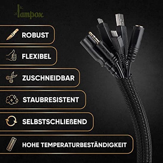 Kabelslang voor Kabelbeheer - Zelfsluitend, Op Maat Te Snijden (3 meter ...