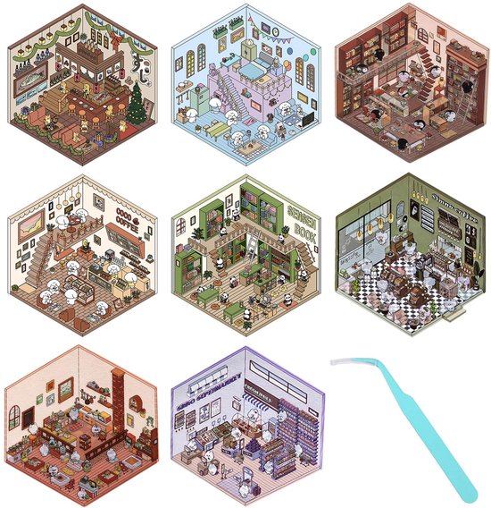 8 Sets DIY 3D Home Stickers, Cute Isometric Room Stickers Cute ...
