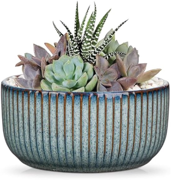 Keramische geribbelde bloempot, bonsai keramische pot met drainagegat ...