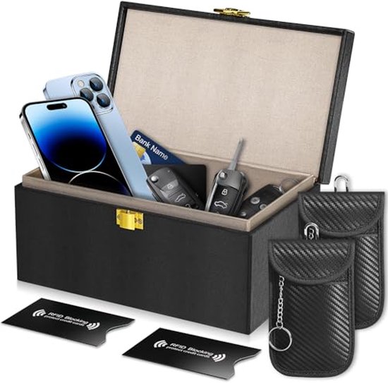 Extra Large Faraday Box voor Autosleutels met 2 Faraday Pouches & 2 ...