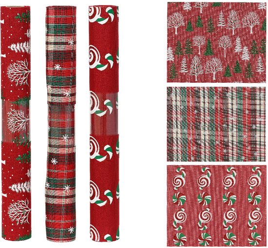 Set van 3 tafellopers kerstmotief 200x35 cm – polyester met vrolijke ...