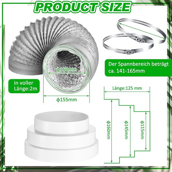 Drain Hose 150mm x 2m - PVC Hose Extension - Drain Pipe - Aluminium ...