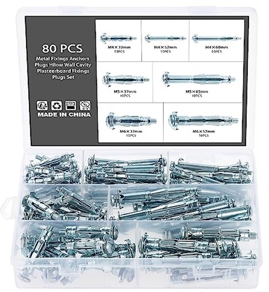 Metalen Holte Pluggen met Schroef - 80 Stuks, Spreidpluggen voor ...