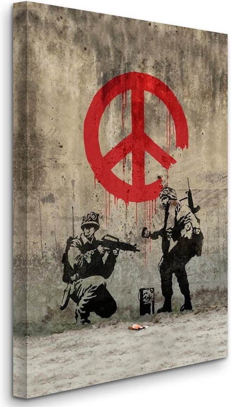 BANKSY Soldiers Painting Peace CND Sign Canvas Print | bol.com