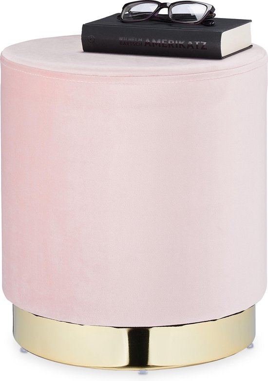 Relaxdays velvet poef - rond - modern - fluweel - 40,5 x 37 cm - roze ...
