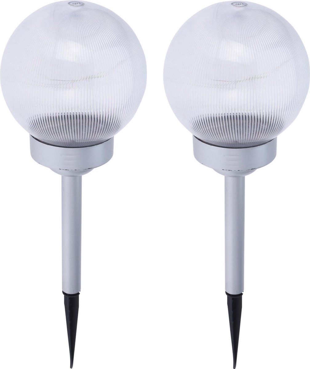 2x Solar tuinlamp glazen bol op zonne-energie 18 cm - RVS ...
