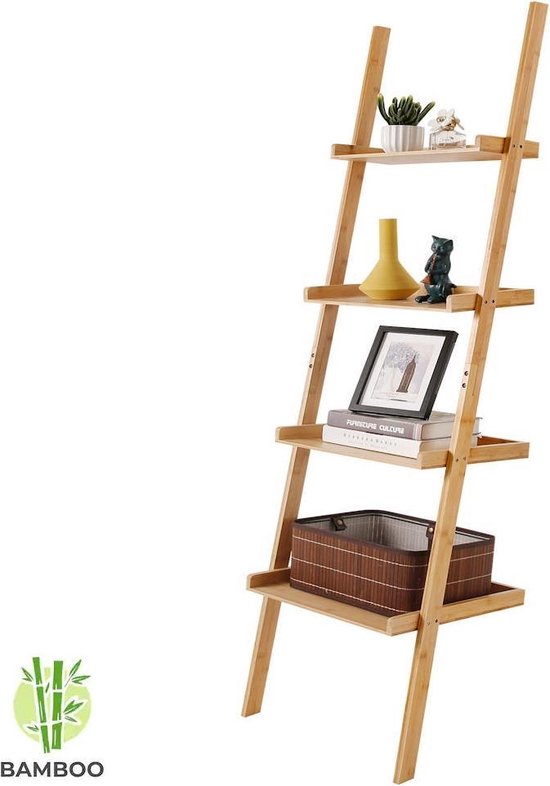 Decopatent® Ladderrek bamboe hout - Houten decoratie ladder - Open ...