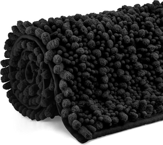 Zwarte Badmat 50 x 80 cm Antislip Zachte Douchemat Absorberend en ...