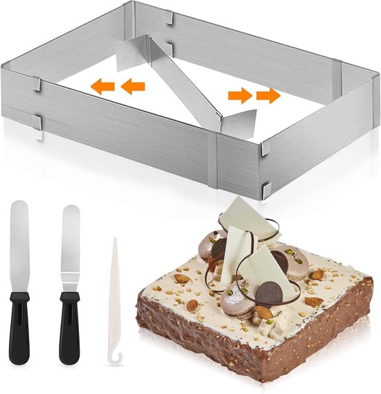 JGS ® Bakvorm Set van Verstelbare RVS Bakraam met Schuifpaneel en 2 ...
