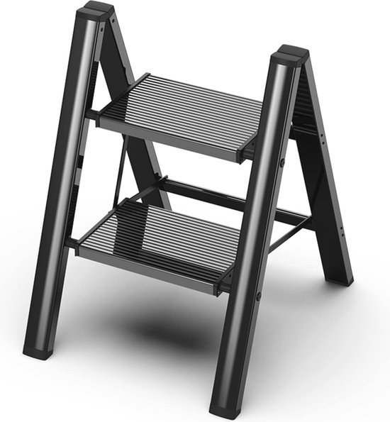 Opvouwbare 2-traps krukladder van aluminium met antislip - Lichtgewicht ...