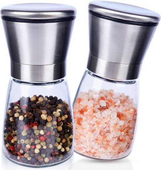 Zout- en Pepermolen Glas 13,5 cm 2 stuks - Peper- en Zoutmolen - Kruidenmolen - Zout... | bol