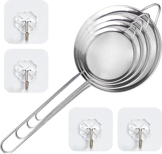 4-delige zeefset met 4 haken - roestvrijstalen zeef - keukenzeef ...