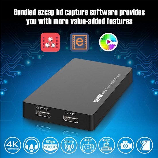 PolkaHome Capture card 4K - Game Capture Card - Video Grabber - Video ...