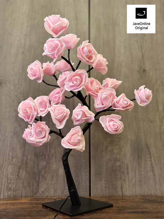 Rozenboom lamp - 24 LED - Roze blaadjes - Tafellamp - Decoratielamp ...