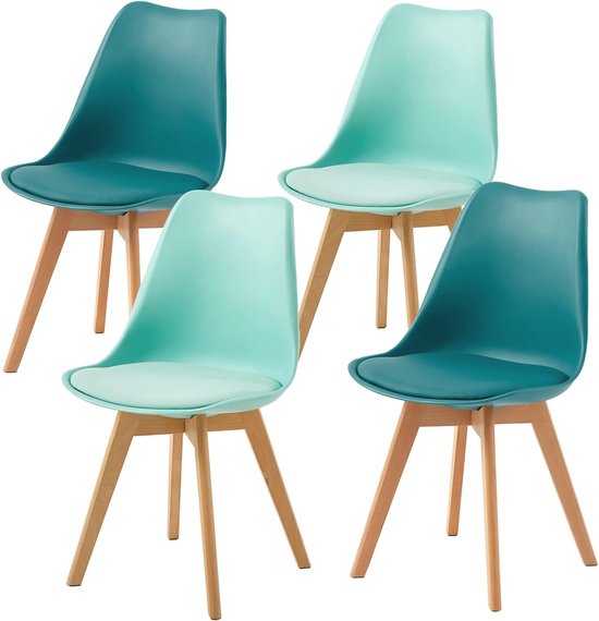 Set van 4 Scandinavische Eetkamerstoelen met Massief Houten Poten ...