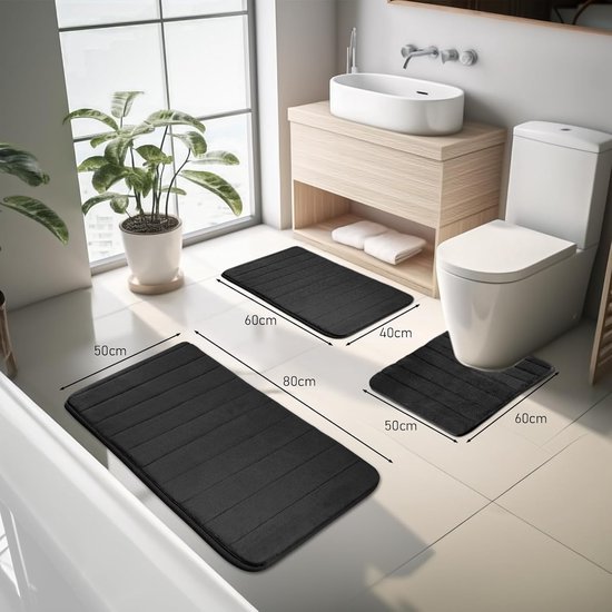 Badmat, zwart, 40 x 60 cm, traagschuim, antislip, absorberend, wasbaar ...