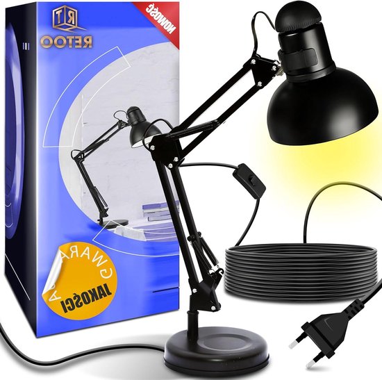 Desk Lamp E27 Retro Standing Table Lamp Reading - Metal Articulated Arm ...
