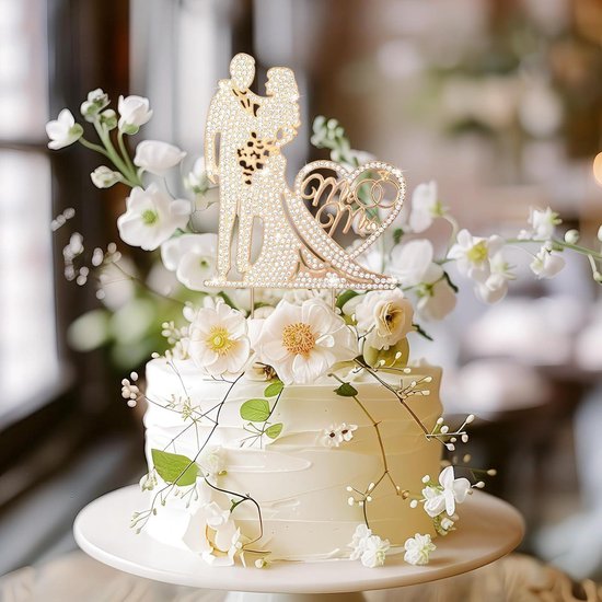 Bruiloft taarttopper strass steentjes van metaal Mr & Mrs decoratie - jubileumfeest... | bol