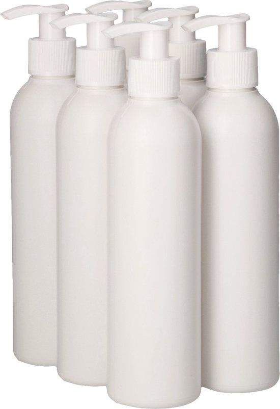6 x 250 ml basic round HDPE wit + Dispenserpomp wit- BPA Vrij - Niet ...