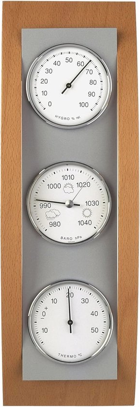 Design Weerstation van Aluminium en Hout met Barometer, Thermometer en ...