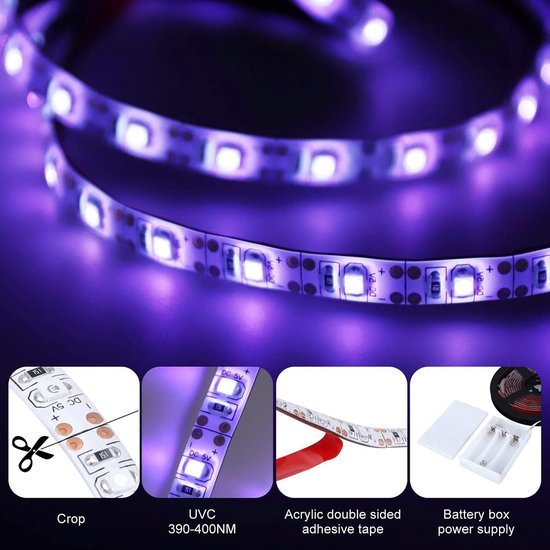 Battery Box Blacklight LED Strip 2 m 3528 120 LED DC4.5 V UV LED 390 ...