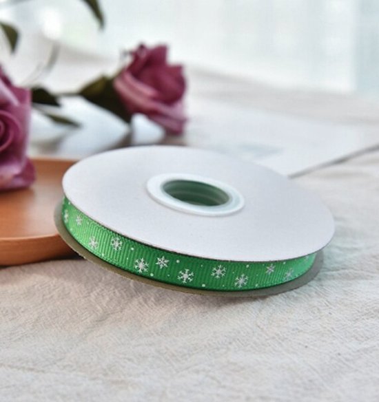 Kerstlint - Ribbel -Kleine ijssterren - Groen - 22M lang 10mm breed ...