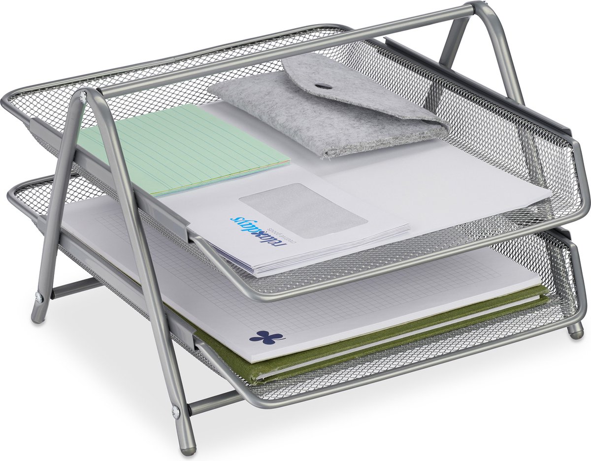 Relaxdays brievenbak metaal - zilver - 2 laags - sorteerbak brieven ...